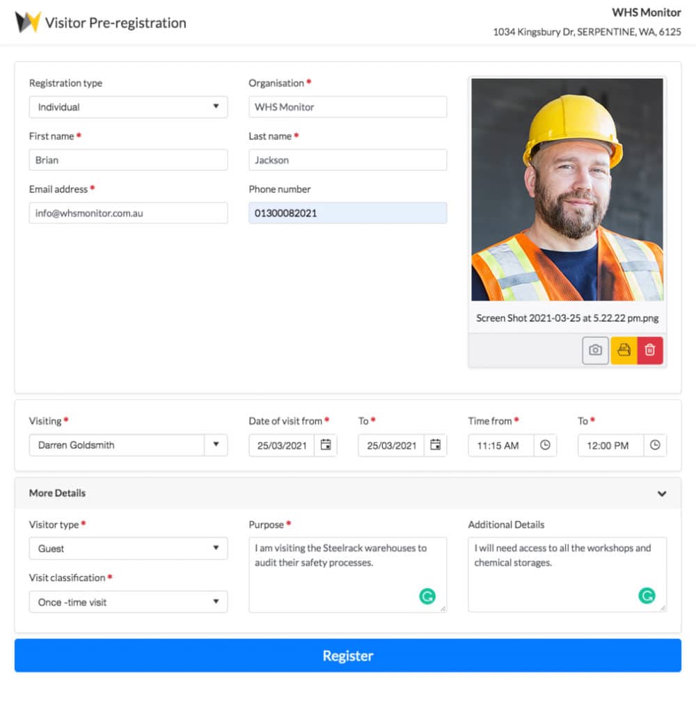 WHS Visitor Management | WHS Site Attendance | WHS Monitor